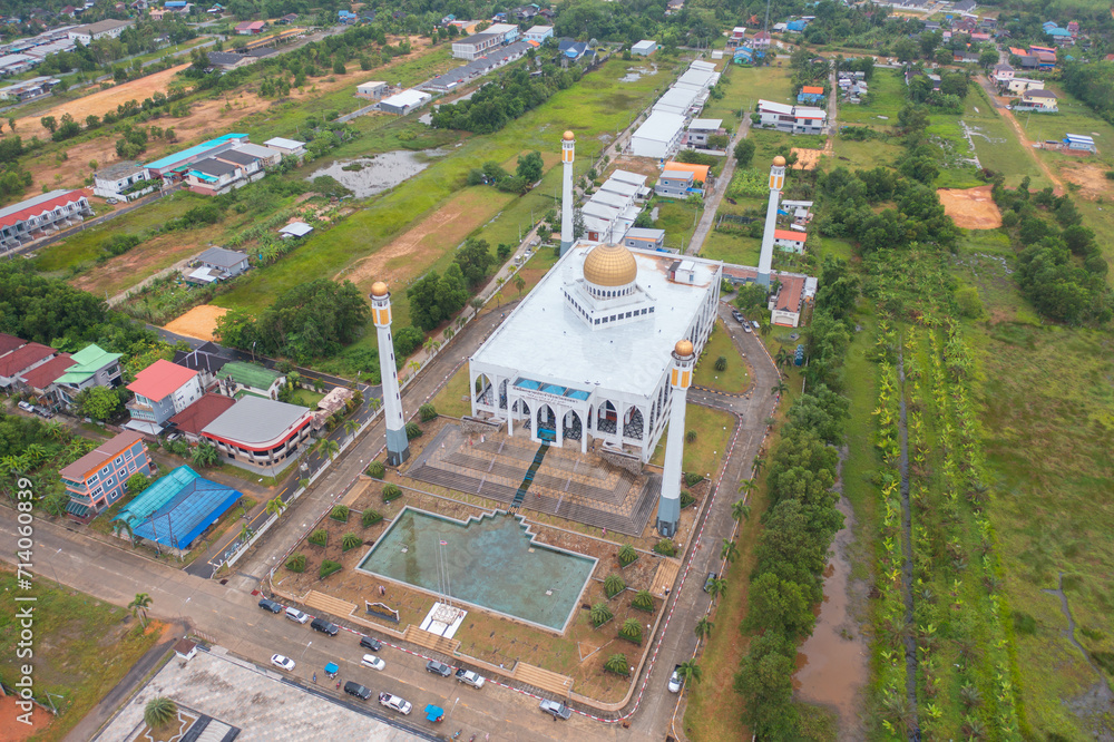 Aerial view of Songkhla Central Mosque in Hat Yai city town, Thailand ...