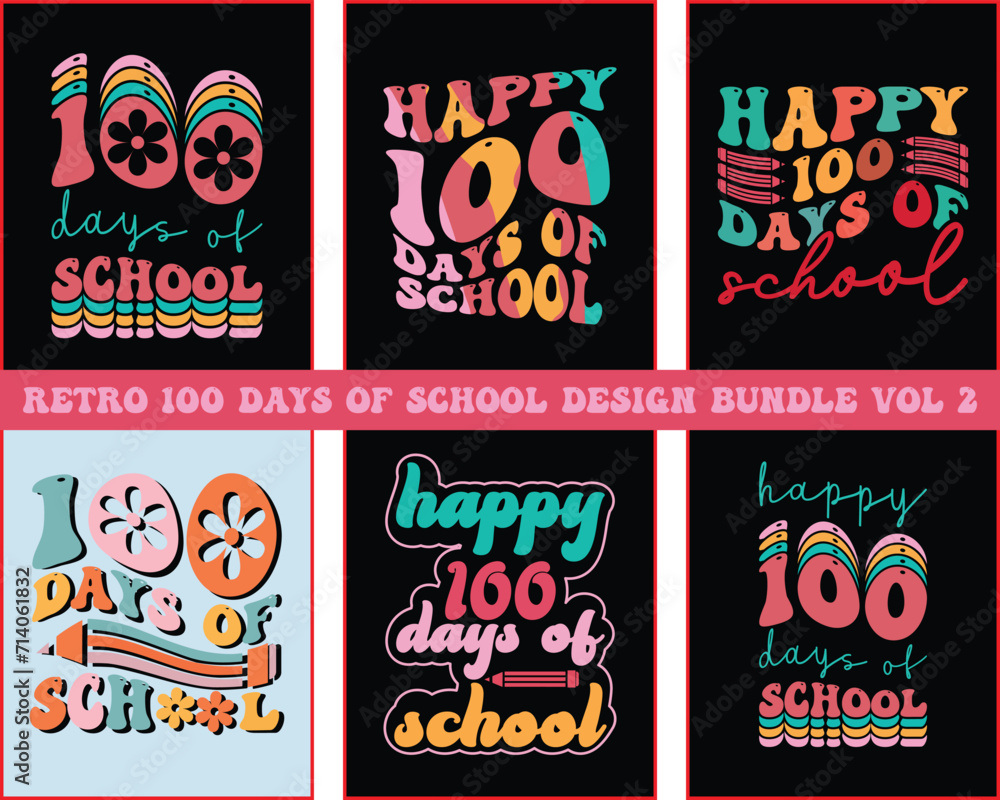 100 days of school groovy font style Design Bundle Vol 2,100th days ...
