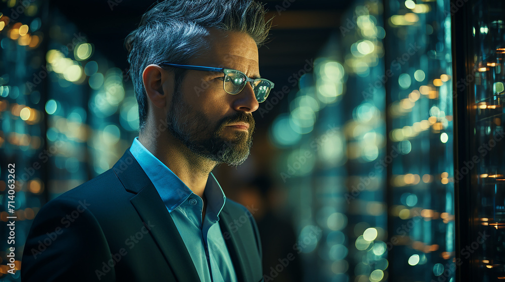 Innovative Vision: Chief Technology Officer of Data Center with Laptop ...