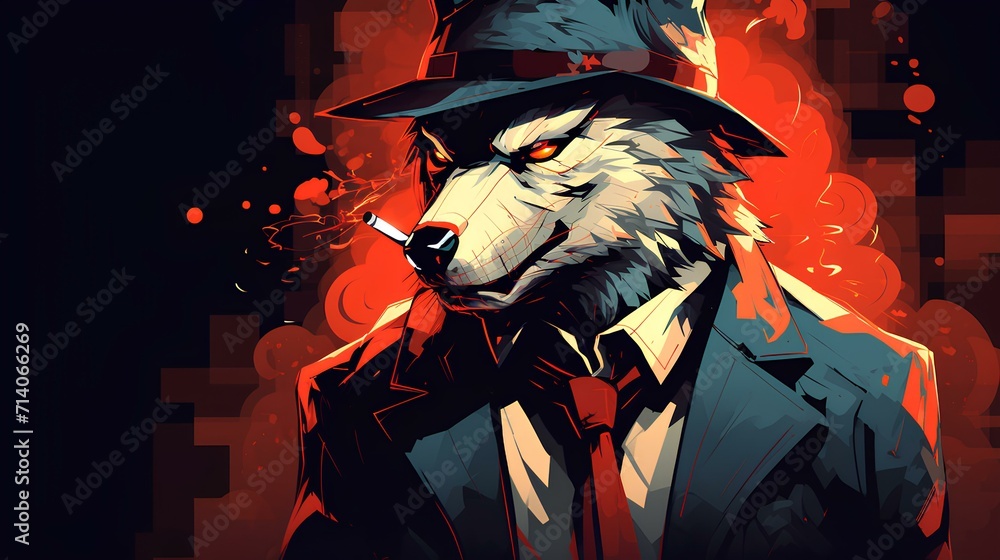 Gangster wolf with smoking illustration Stock Illustration | Adobe Stock