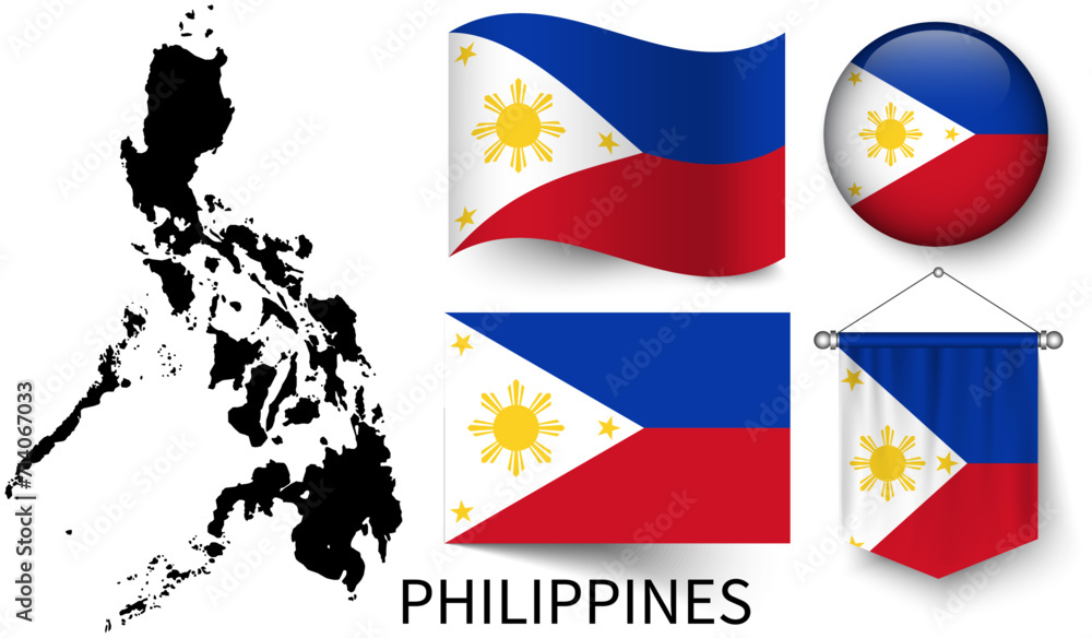 Map of Philippines and the various flags of Philippines Stock Vector ...
