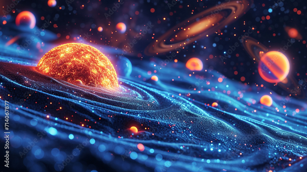 Neon black light sgraffito solar system 3d illustration Stock Photo ...