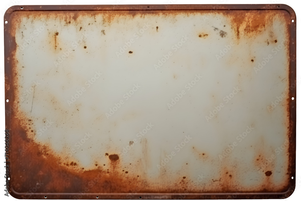 Old blank rusty metal sign isolated on transparent or white background ...