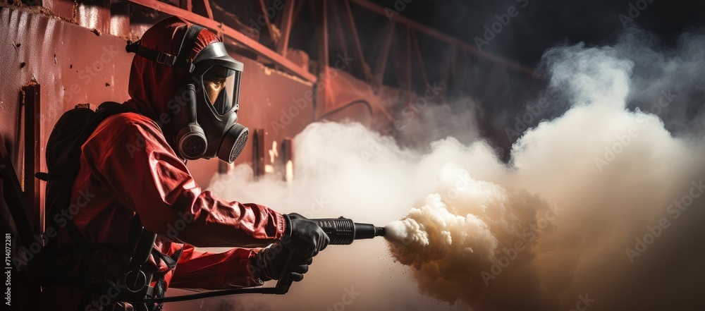 Amidst the chaos of a raging fire, a fearless firefighter armed with a ...