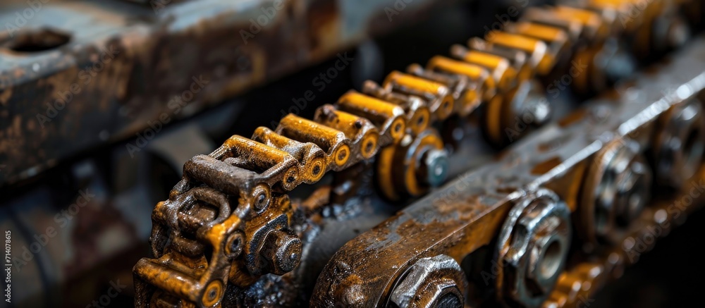 The drive chain of a diesel engine's timing mechanism is worn on the ...