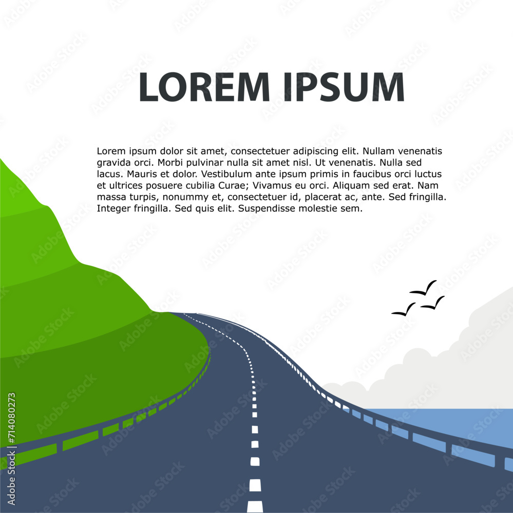 highway in the mountains near the coast. flat design for brocure and ...