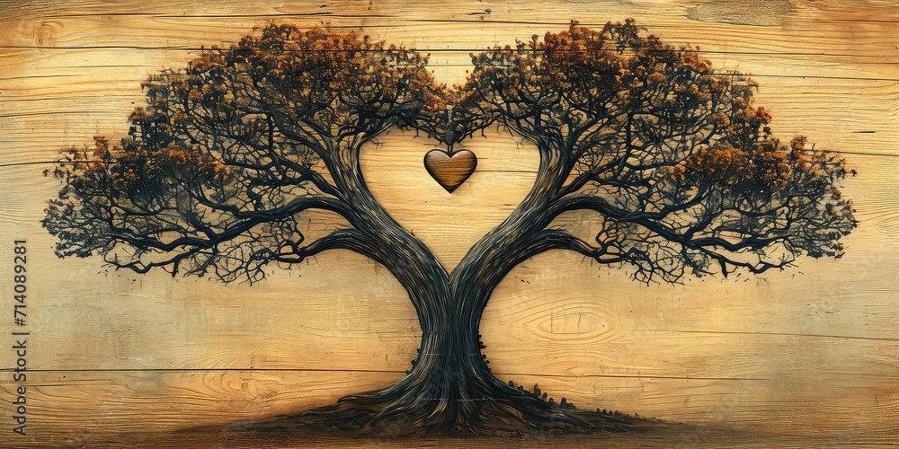 Love Tree with Engraved Initials - Create an illustration of a majestic ...