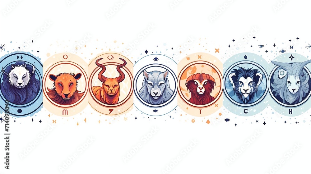 Zodiac signs. Zodiac horoscope circle with animals. Set of horoscope ...