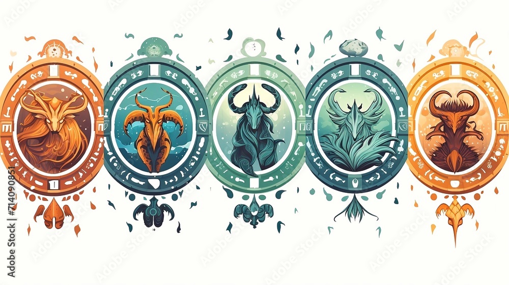 Heraldic signs of the zodiac with mystical animals. Set of astrological ...