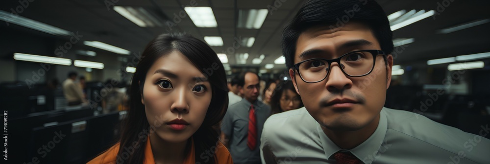 Eccentric and quirky Asian office workers - shocked and surprised ...