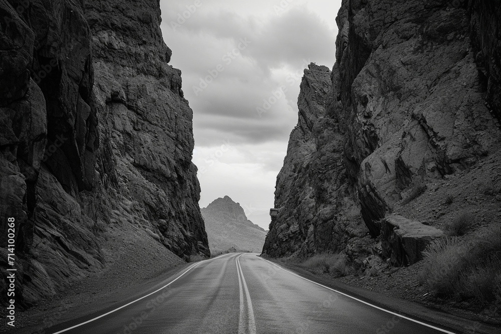 road between two mountains surreal Stock Illustration | Adobe Stock