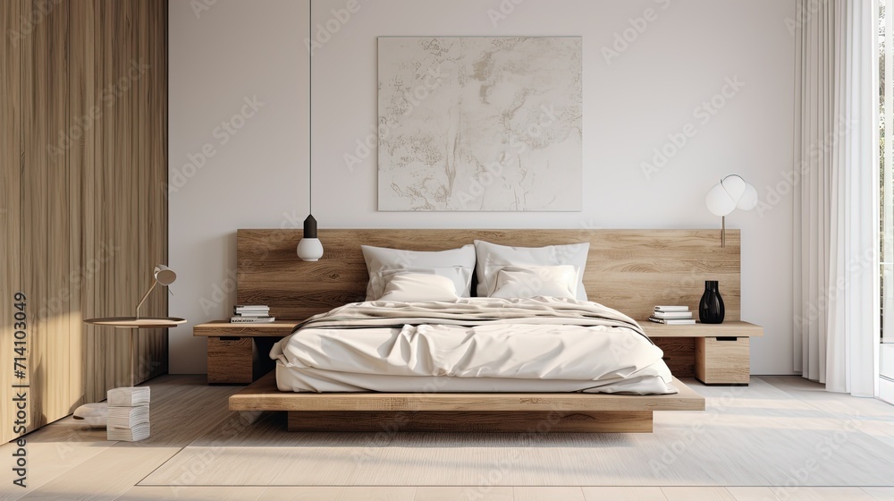 The design depicts a modern bedroom that combines elegance with an ...