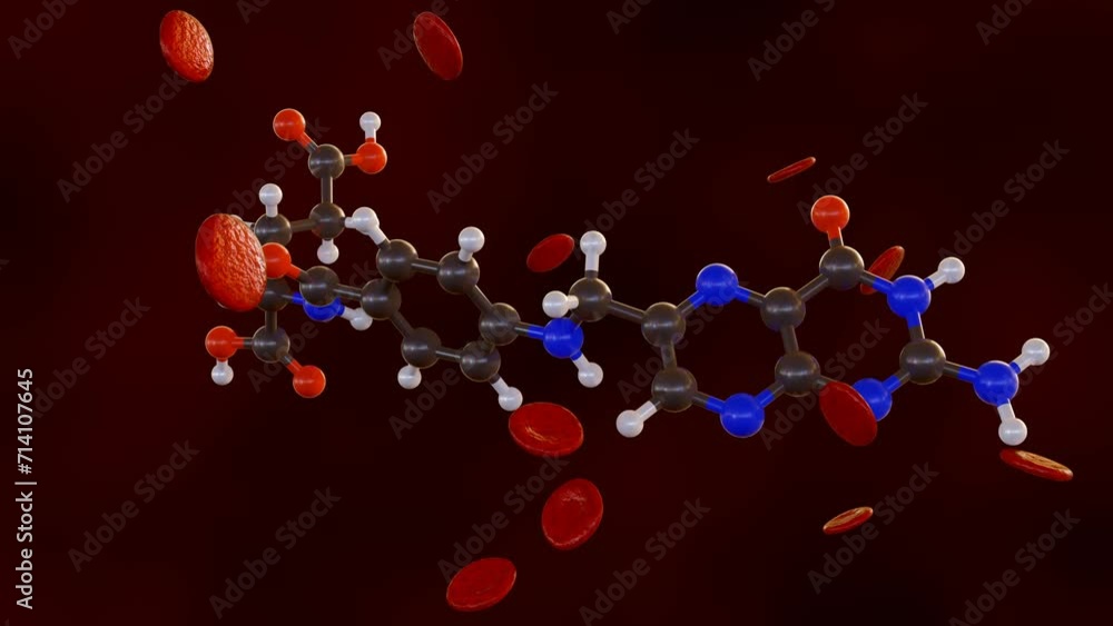 3d animation of folic acid molecule, also known as vitamin B9, helps ...