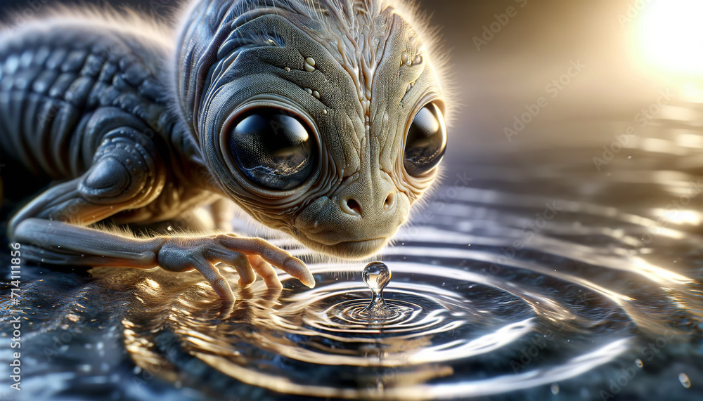 The image shows a fantastical, intricately textured creature with large ...