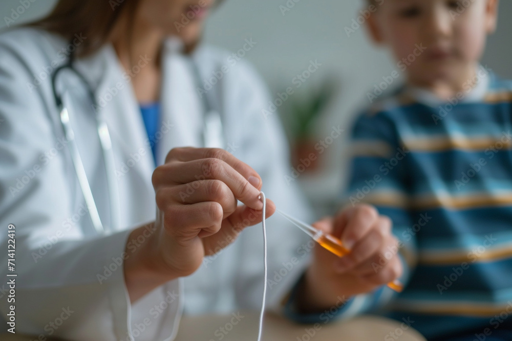 pediatrician demonstrating a simple medical procedure using child ...