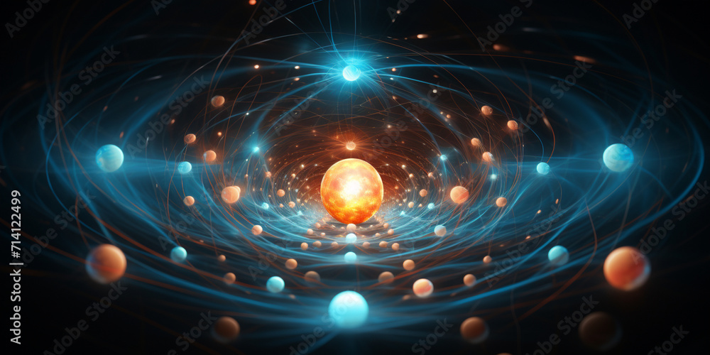 Atom molecule structure under microscope, The atomic nucleus is the ...