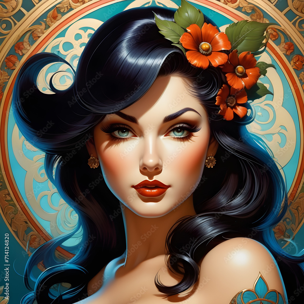 The gorgeous buxom pin-up girl exudes a timeless allure and charm that ...
