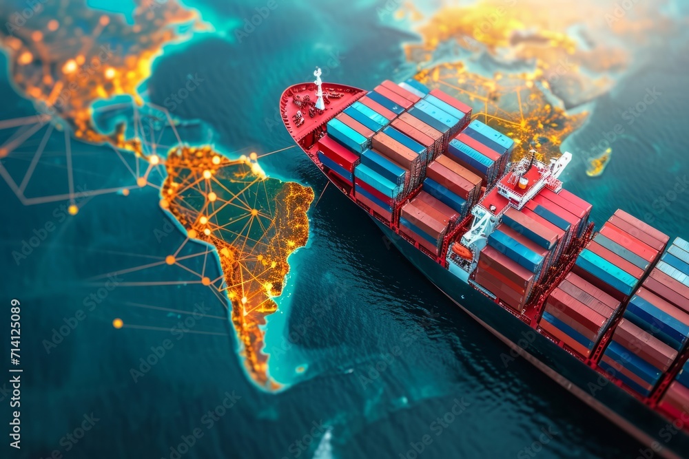 Ship of Business Logistics Cargo Concept and the Map Global Partner ...