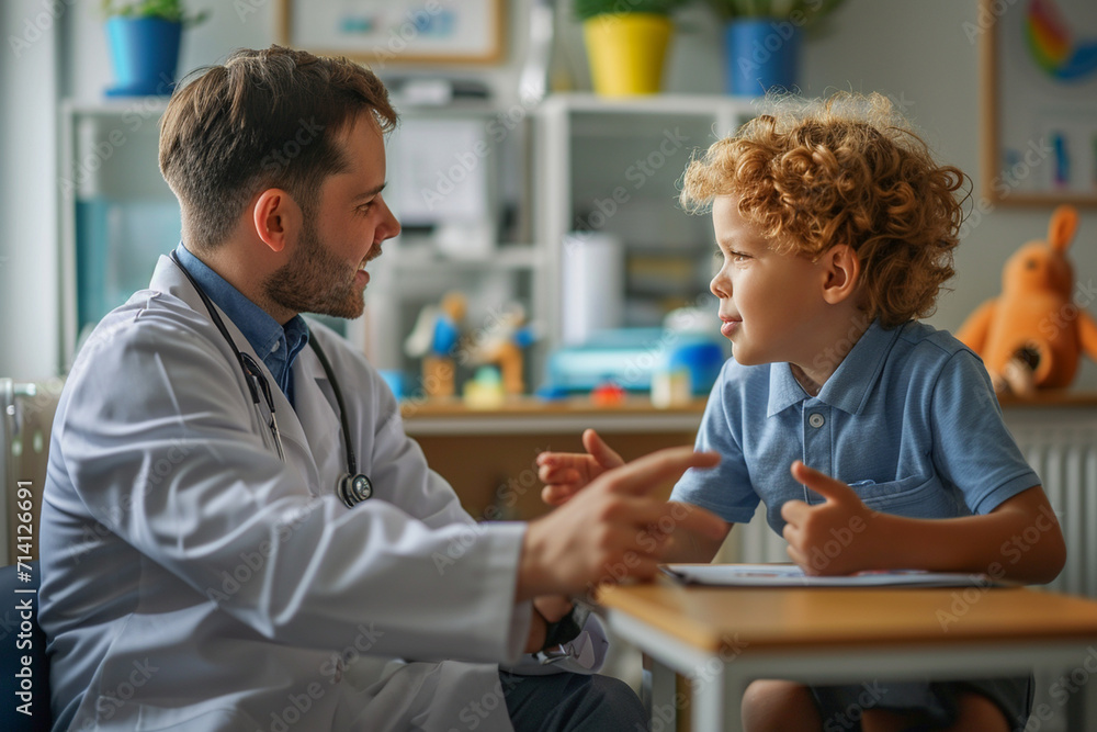 child engaging with a friendly pediatrician during a routine checkup ...