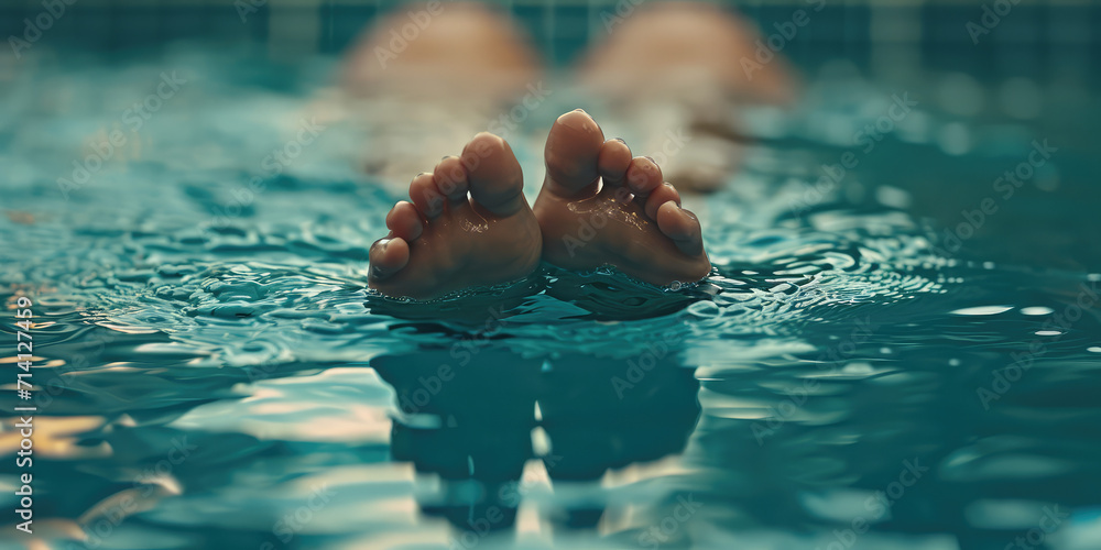 Underwater closeup view of female Feet. Legs of a synchronized swimmer ...