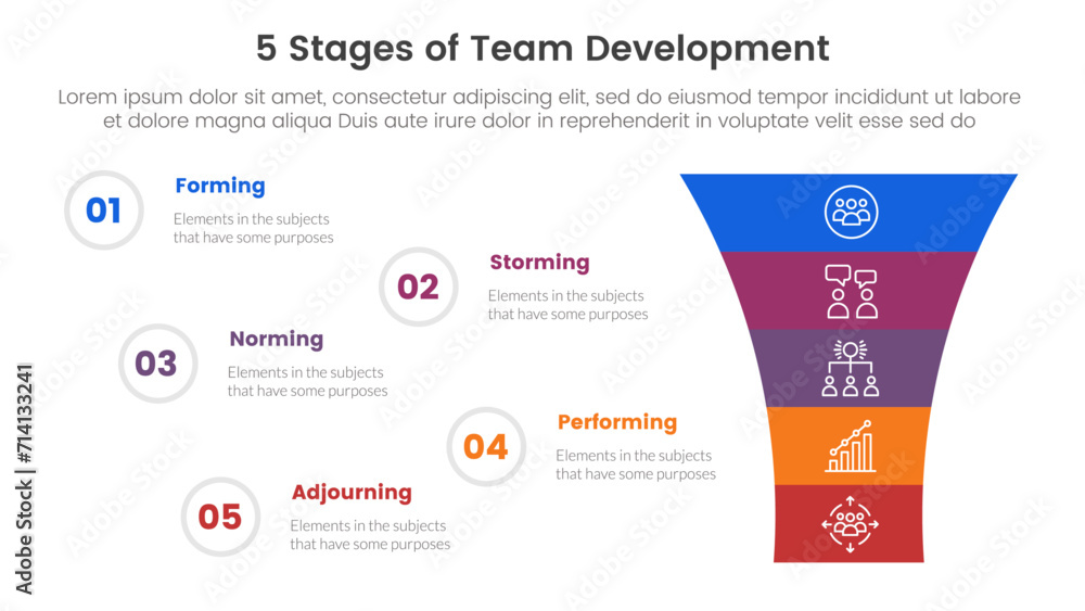 5 stages team development model framework infographic 5 point stage ...