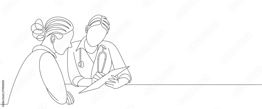 vector line art drawing of doctor consulting patient Stock Vector ...