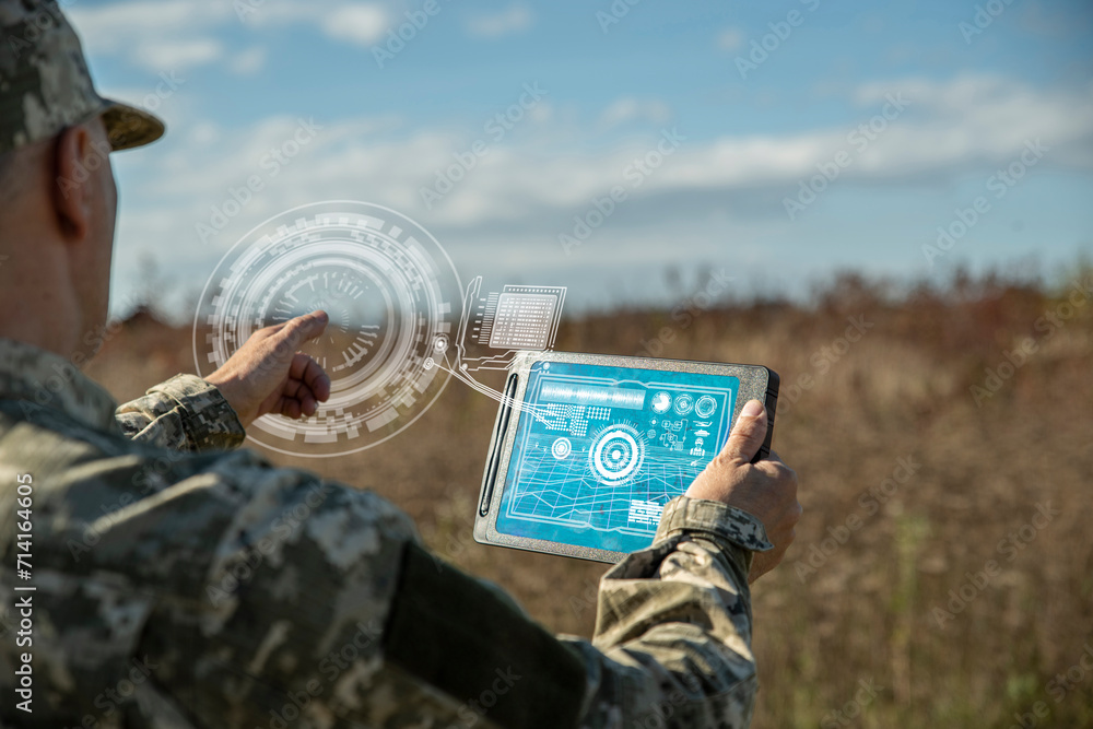 AI technology in the army. Warfare analytic operator checking ...