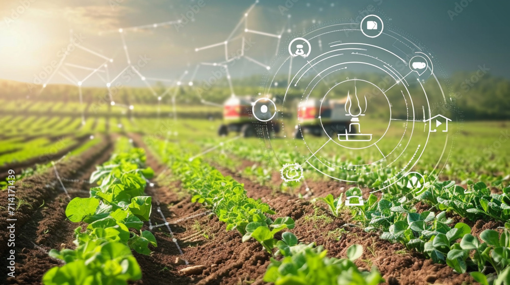 Farming activities background with eco-friendly robots. robot farmers ...