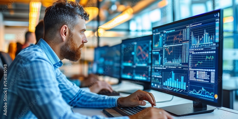Two person working in a data center sitting in front of computer ...