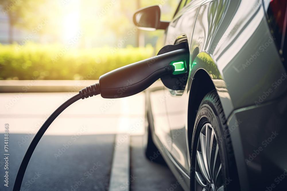 Car charging at electric car charging station. Electric vehicle charger ...