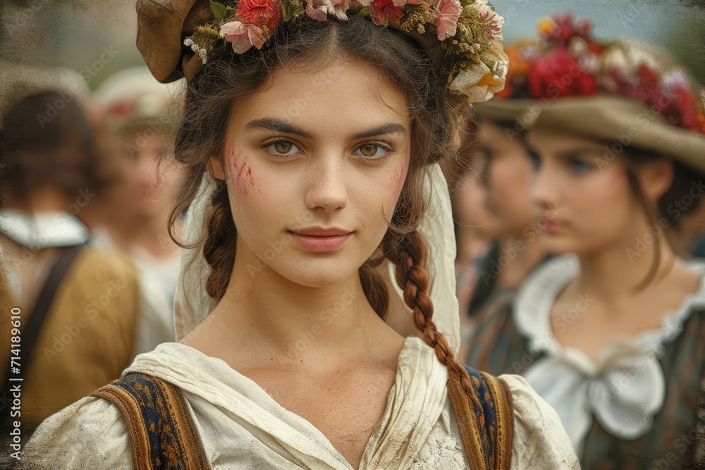 French woman in national clothes portrait from history of France ...