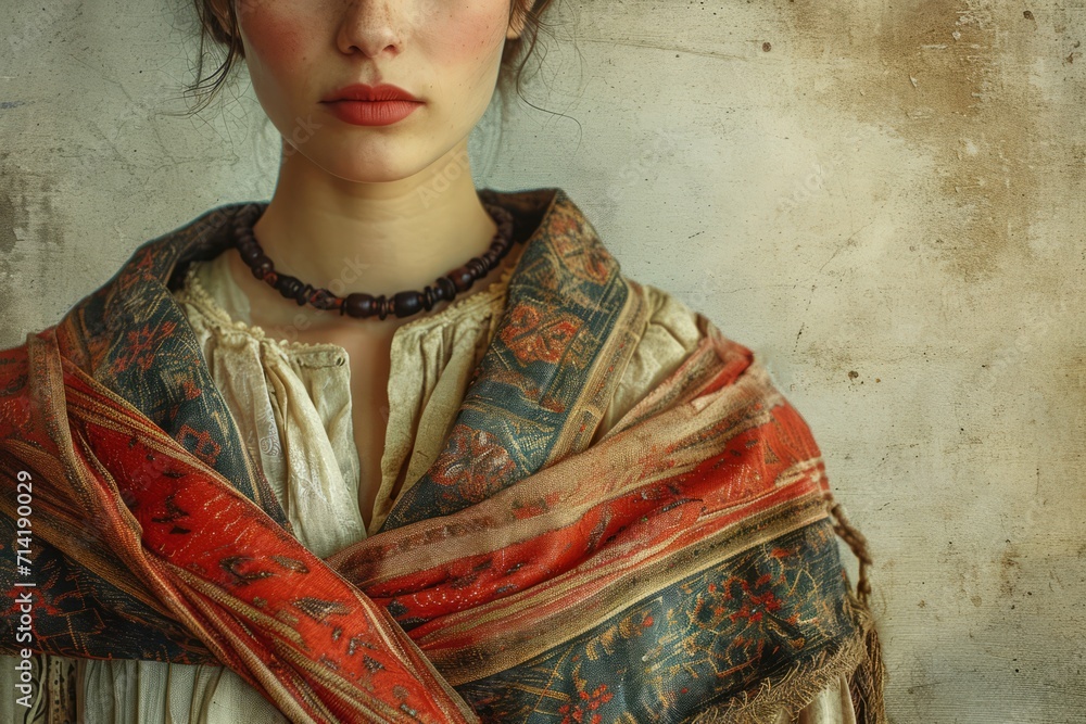 French woman in national clothes from history of France vintage old ...