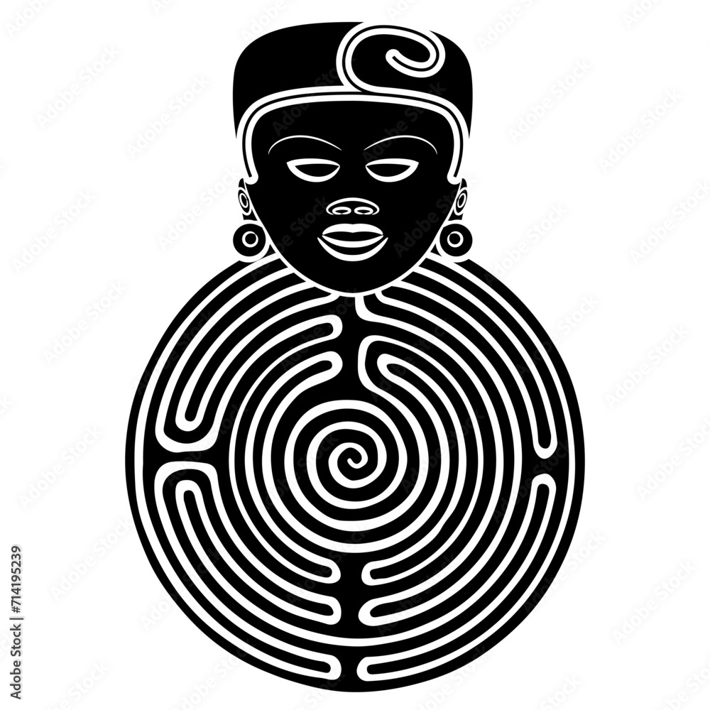 Vetor de Round spiral maze or labyrinth symbol with human head from ...