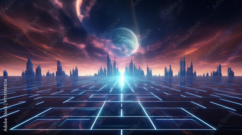 80s Retro Sci-Fi Background, Universe Retro Futuristic 80's Background ...