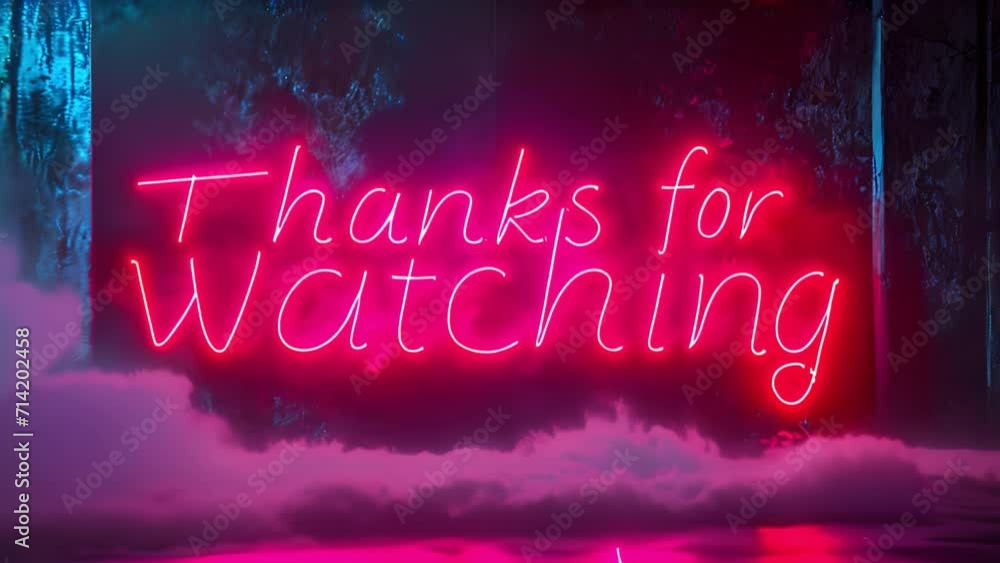 Neon letters Tv screen with the text Thanks for watching. Animated ...
