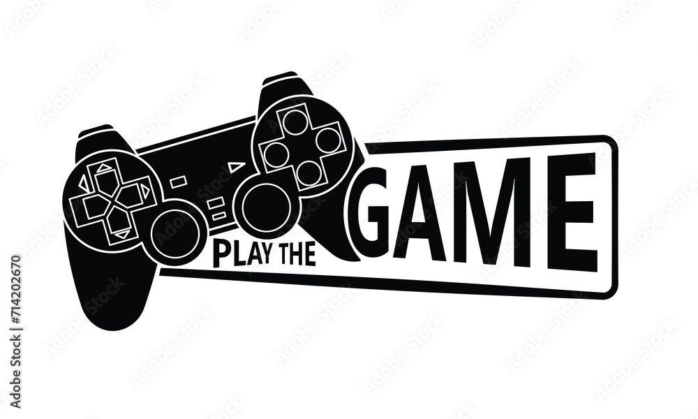 Monochromatic "PLAY THE GAME" gaming logo: simple, modern design with ...