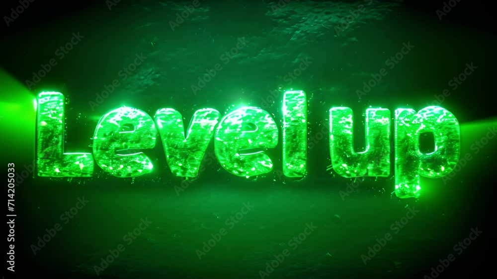 Level up text in green letters. Video game screen animation Level Up ...