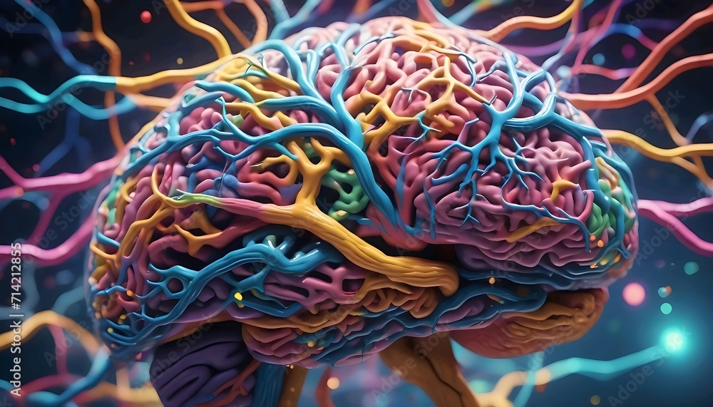 3D Brain Visualization Vibrant Neon Lines Illustrate Dynamic Neural ...