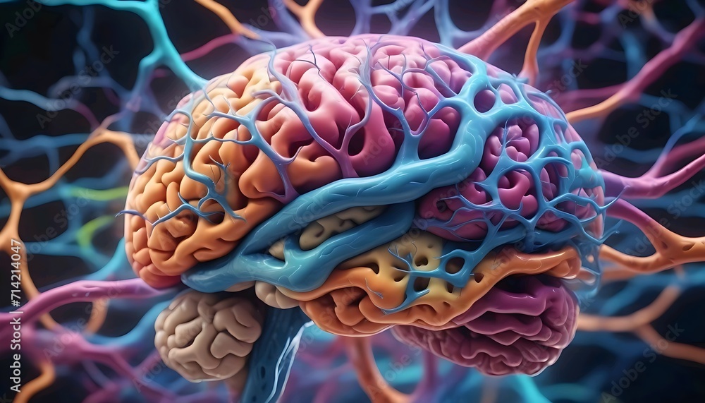 3D Brain Visualization Vibrant Neon Lines Illustrate Dynamic Neural ...