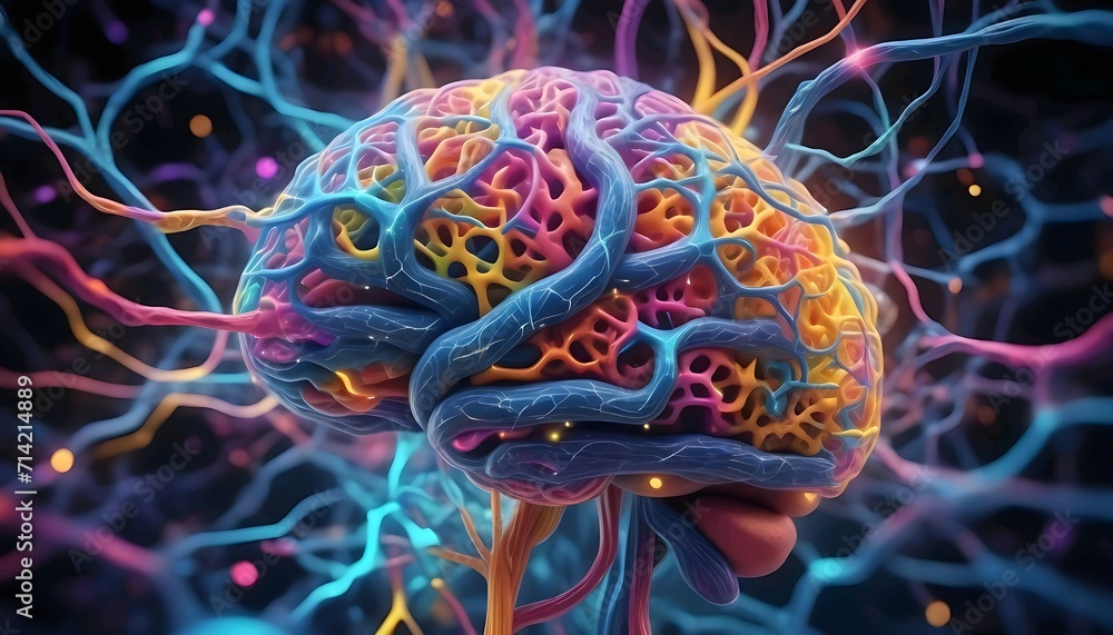 3D Brain Visualization Vibrant Neon Lines Illustrate Dynamic Neural ...