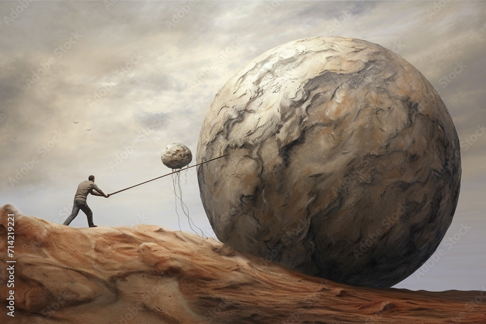 Business, states of mind, metaphors concept. Work of Sisyphus theme of ...