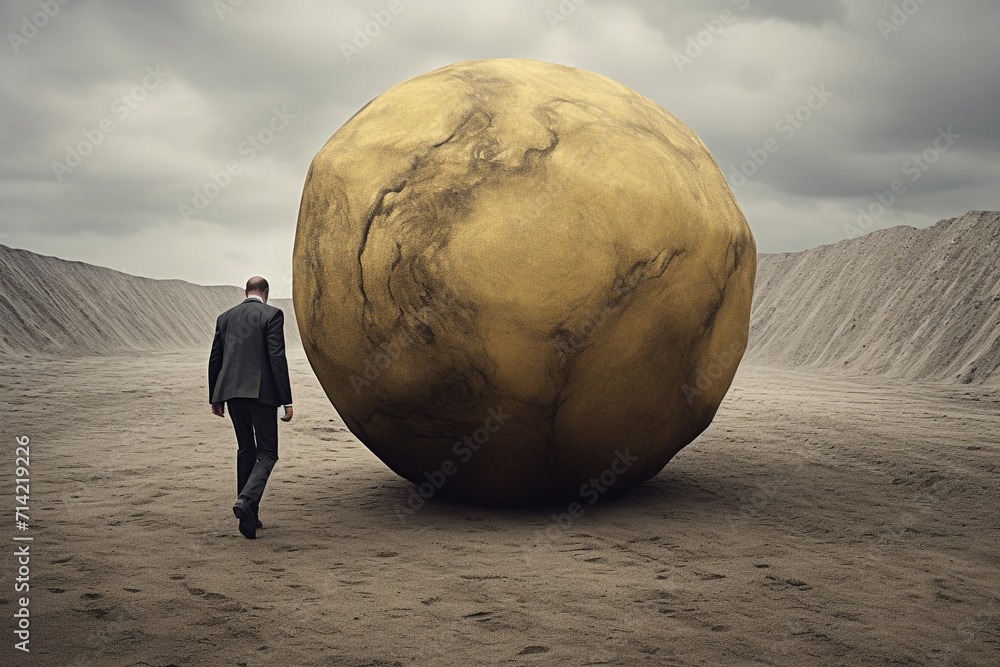 Business, states of mind, metaphors concept. Work of Sisyphus theme of ...