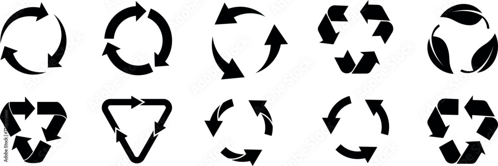 Biodegradable, compostable, recyclable icon set. Set of arrow recycle. Mega set of recycle icon ...