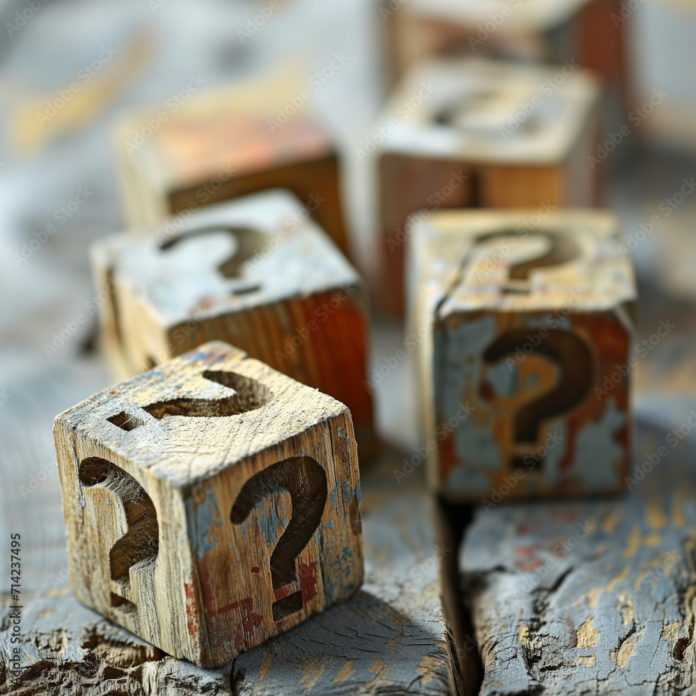 Grungy Aesthetic: Wooden Cubes with Question Mark Symbols Resting on ...