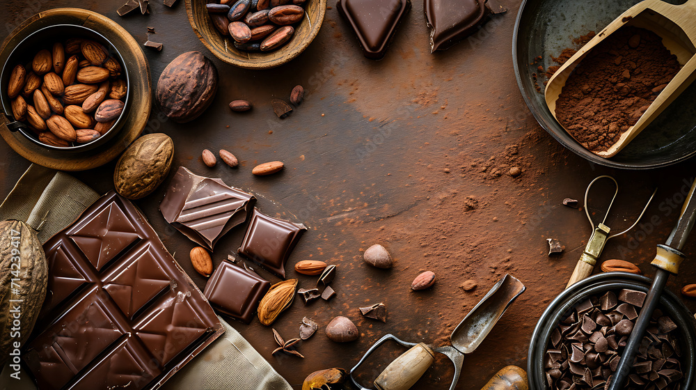 Artisan Chocolate Display, Gourmet Dark Chocolate, Cocoa Beans and ...