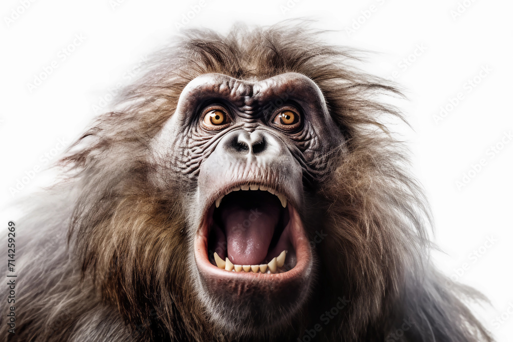 Monkey ape looks very Scared with white Background. Surprised ape, in ...