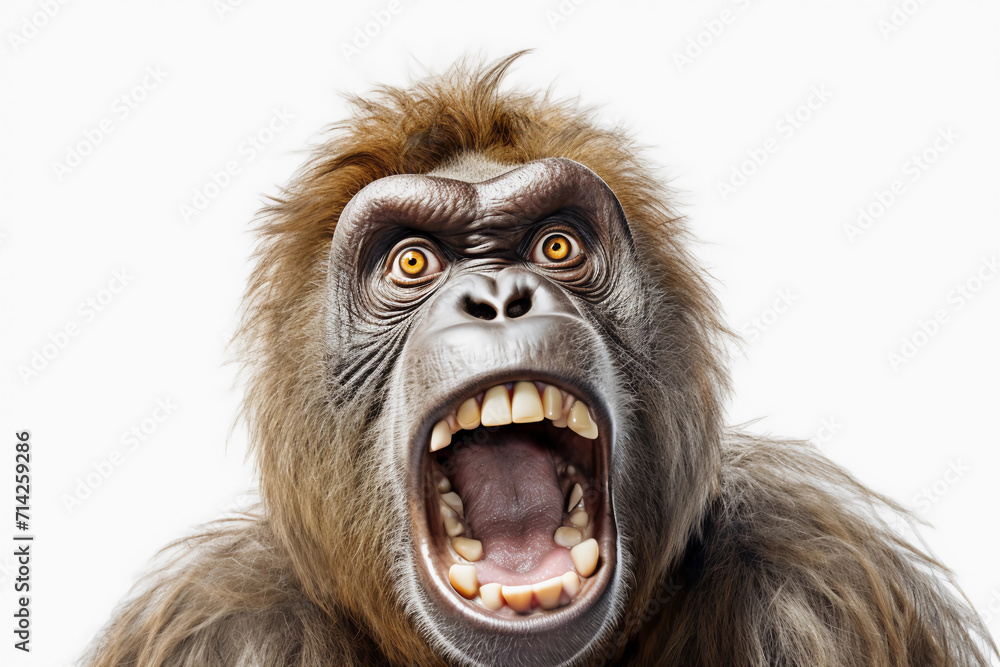 Ape Gorilla Screaming with white background. Monkey chimpanzee ...