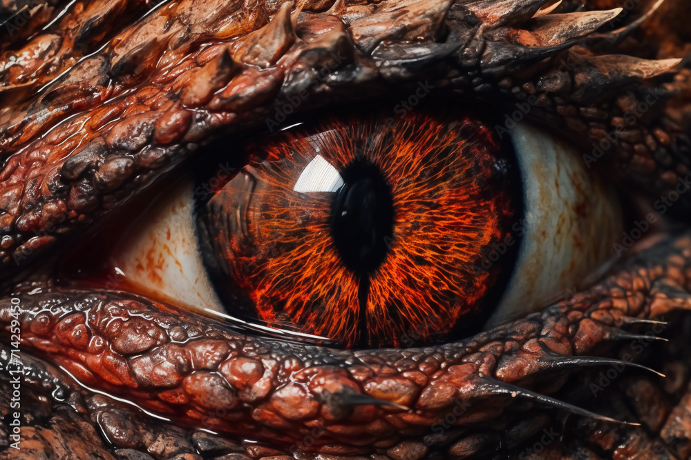 Dragon Eye. Ultra realistic red fire dragon close up. Generated AI ...