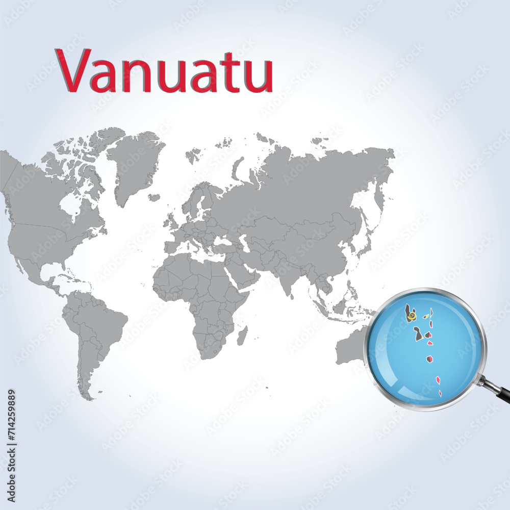 Magnified map Vanuatu with the flag of Vanuatu enlargement of maps ...