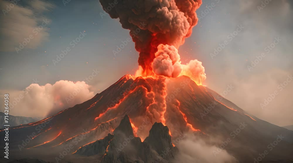 AI generated video of volcano erupting. amazing volcanic eruption and ...